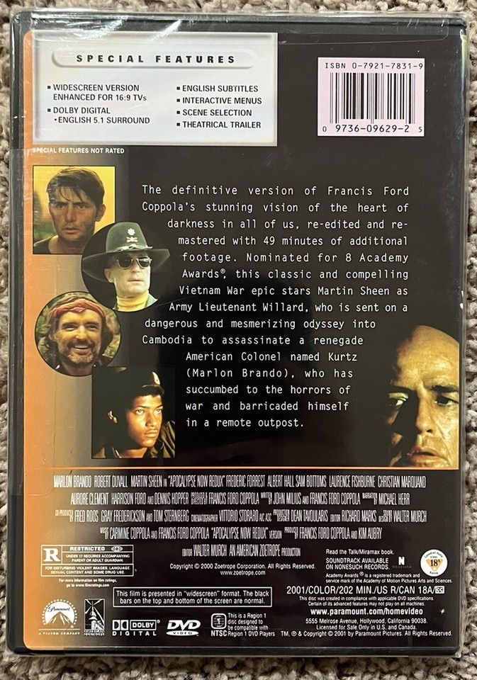 Apocalypse Now Redux (DVD, 2001) Marlon Brando, Martin Sheen - Brand ...