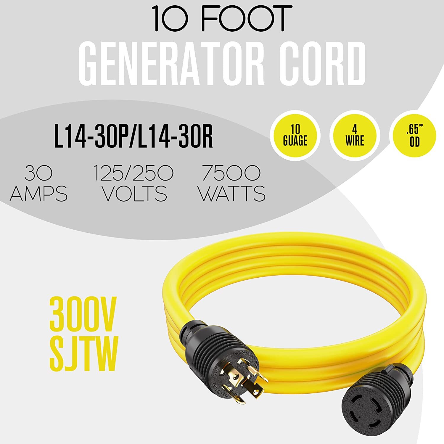Houseables Generator Cord, Electric Extension Wire, 4 Prong 30 Amp, 125 ...