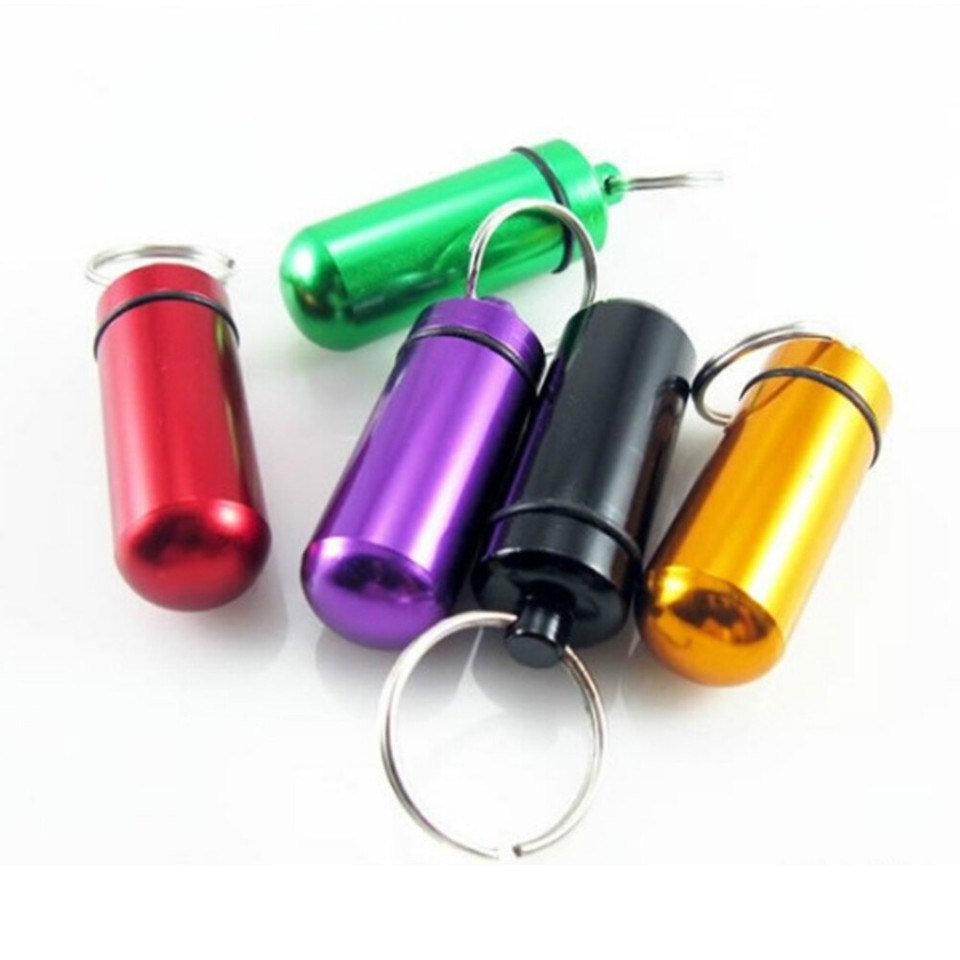 Mini Waterproof Metal Keychain Outdoor Travel Portable Pill Bottle Key ...