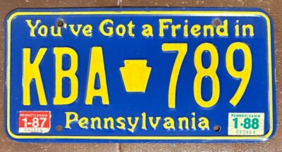 Pennsylvania 1988 YOU'VE GOT A FRIEND IN License Plate # KBA-789 | eBay
