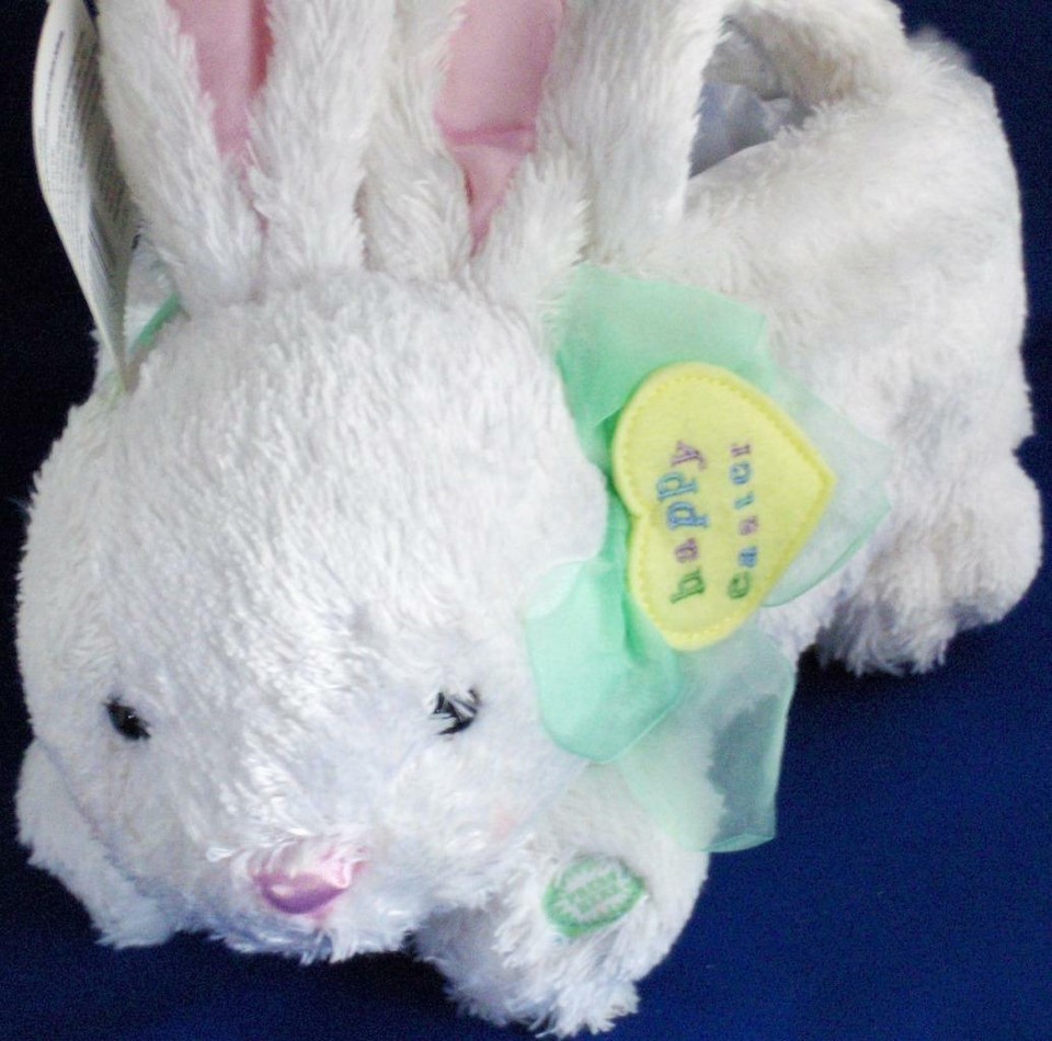 White Soft Easter Bunny Basket Hallmark Batteries Rabbit Somebunny ...