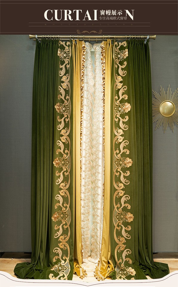 bedroom embroidered luxury green thick velvet cloth curtain tulle drape ...