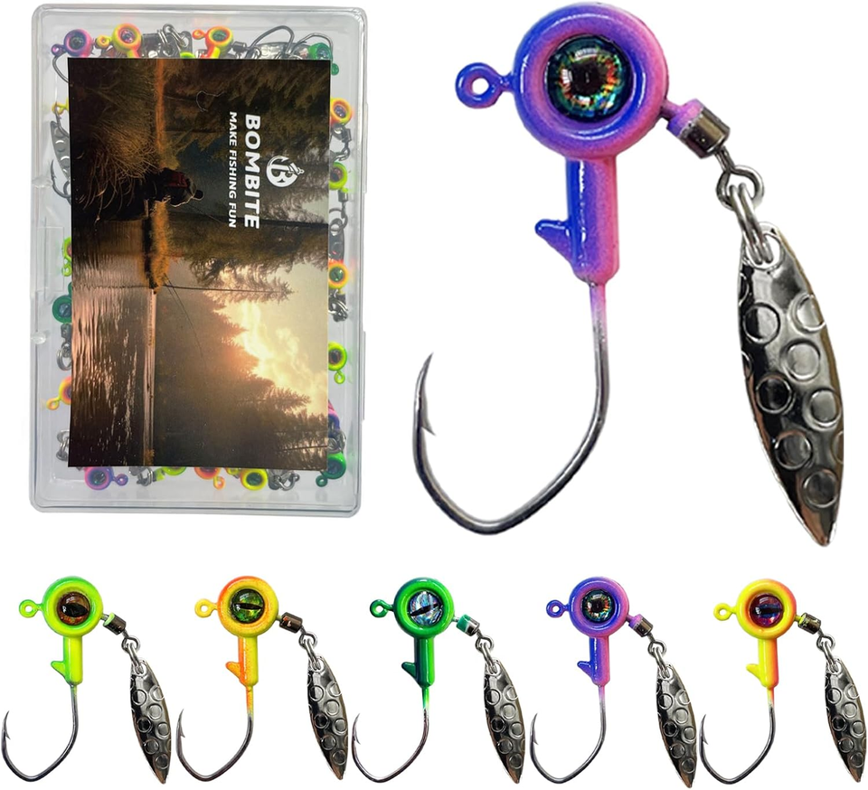 Crappie Jigs with Spinner - 1/32 Oz, 1/16 Oz, 1/8 Oz Underspin Jig ...