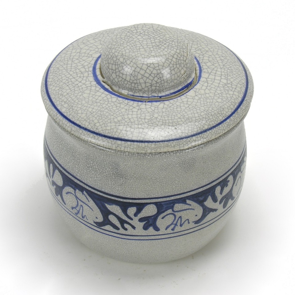 Dedham Pottery antique humidor cookie jar rabbit blue & white arts ...