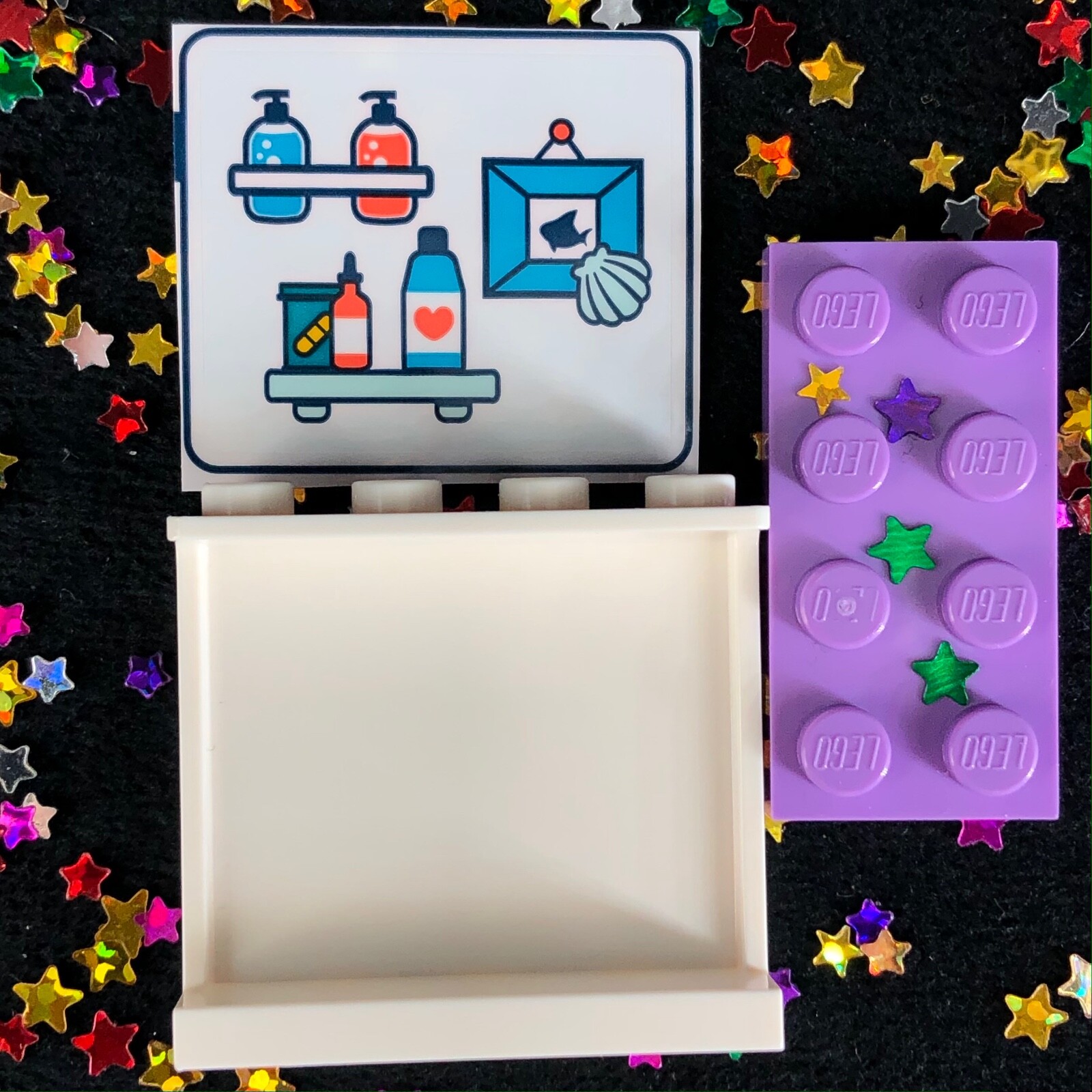 NEW LEGO White Shelves Bottles Fish Picture Shell 41380 Sticker 1x4x3 ...