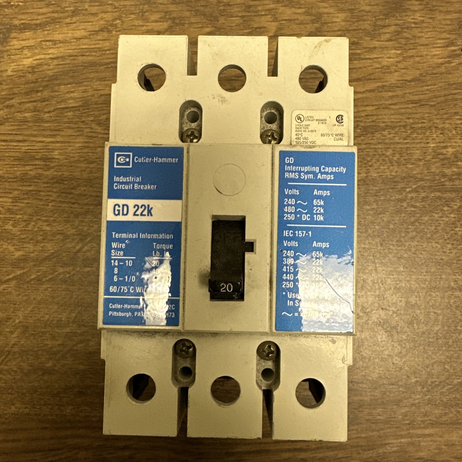 Cutler Hammer,GD-22K,20Amp Circuit Breaker | eBay