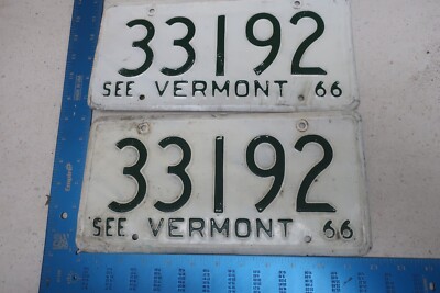 Vermont License Plate Tag VT 1966 66 Pair Set 33192 | eBay