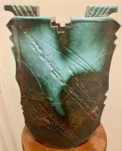 Rare George Whitten Raku Studio Art Pottery Vase Vessel Sculpture 16”H ...