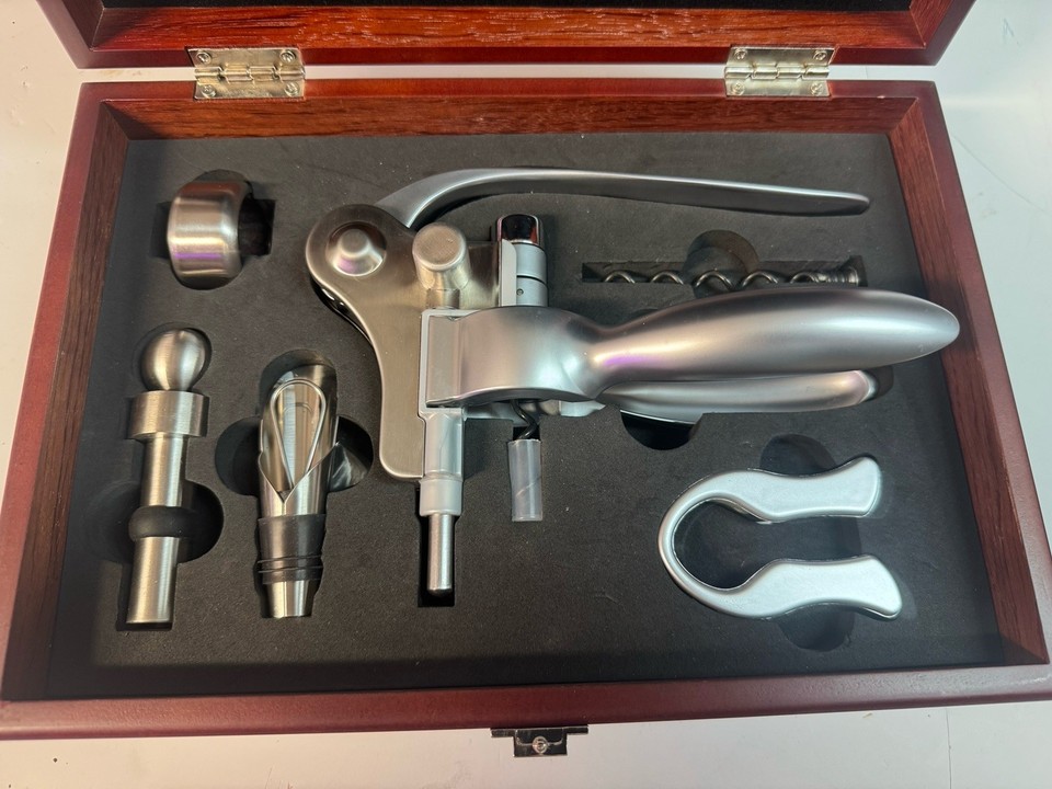 Wine Total Opener Corkscrew Set Plus Wooden Display Box | eBay