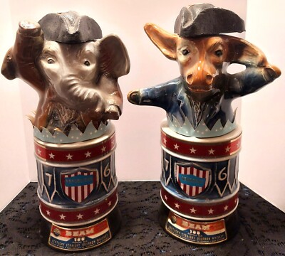Vintage 1976 Jim Beam Republican Elephant & Democrat Donkey Drum ...