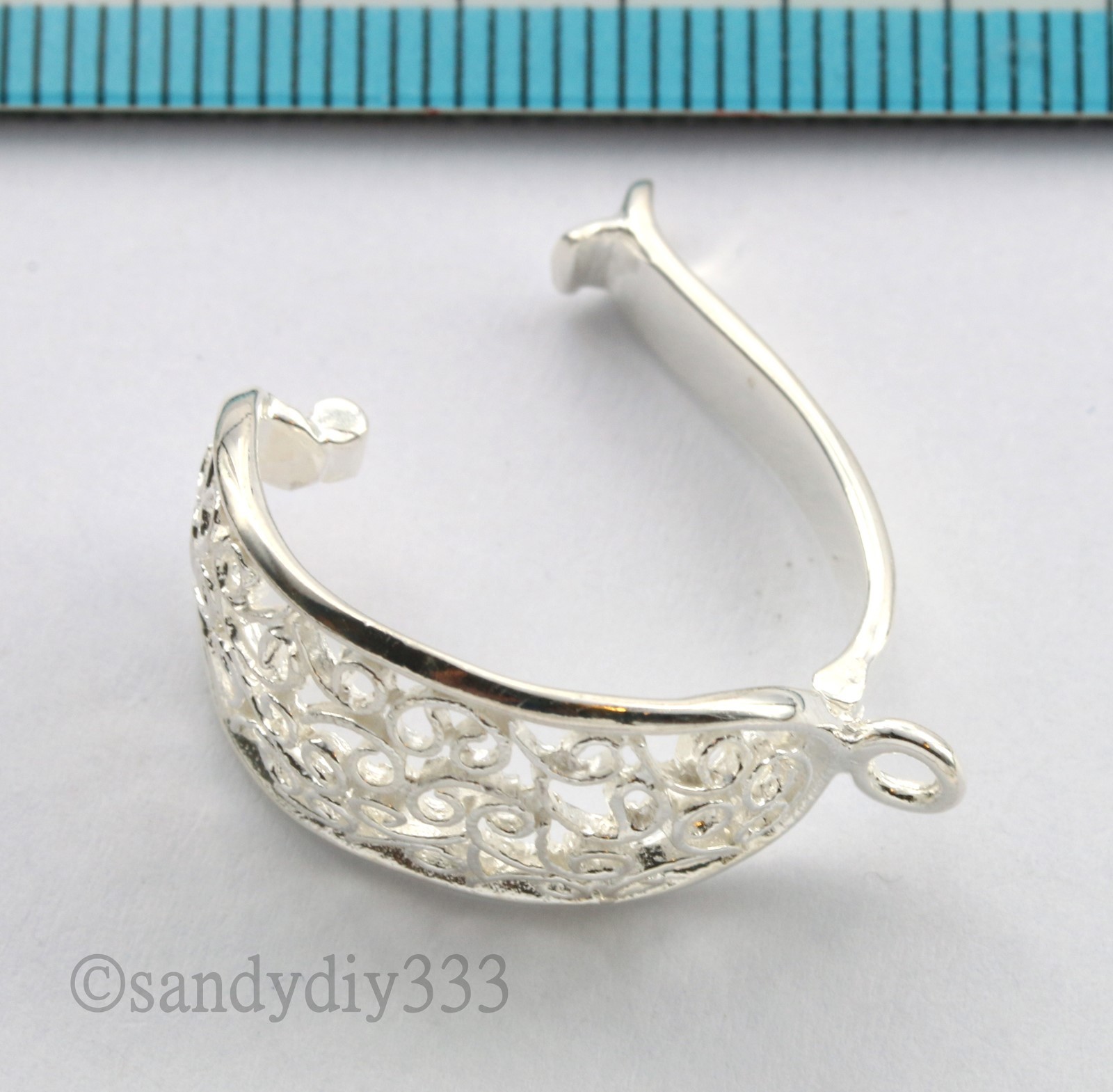 1x STERLING SILVER FILIGREE CHANGEABLE PENDANT CLASP SLIDER CONNECTOR ...