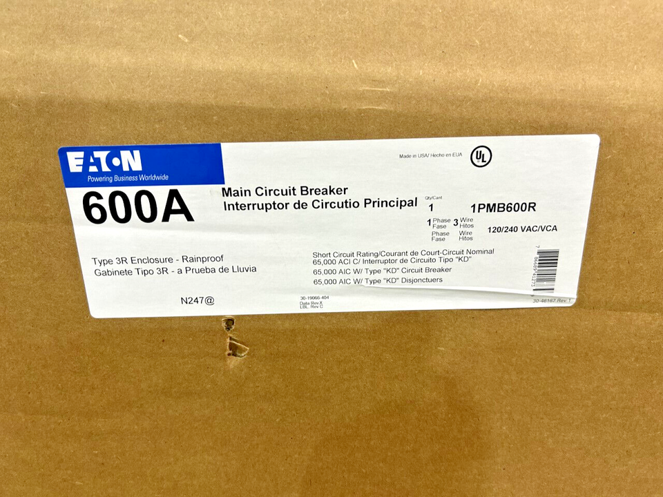 Eaton 1PMB600R 600A 240V 1PH 3W MAIN CIRCUIT BREAKER NEW | eBay