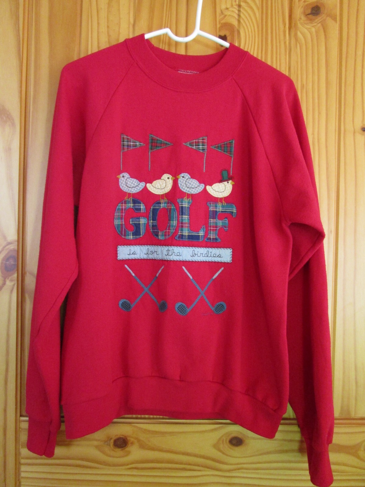 Valorie's Folk Art Applique Golf Red Crew Neck Sweats… - Gem