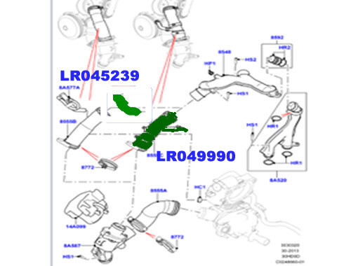 LAND ROVER THROTTLE BODY HEATER THERMOSTAT HOSE SUPERCHARGED LR049990 ...