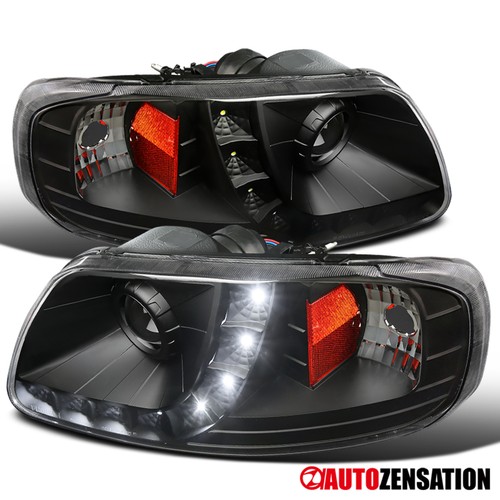 Fit 1997-2003 Ford F150 Expedition Black LED Strip Projector Headlights ...
