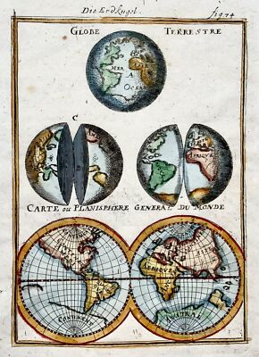 1719 Terrestrial Globe, World Map, Mallet, hand coloured | eBay