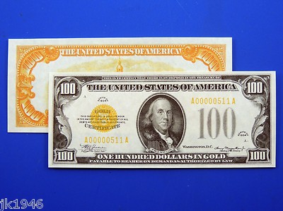 Reproduction $100 1934 Gold US Paper Money Currency Copy | eBay