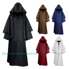 Men Hooded Wizard Cloak Robe Cloak Medieval Retro 5 Colors | eBay