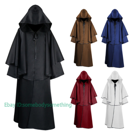 Men Hooded Wizard Cloak Robe Cloak Medieval Retro 5 Colors | eBay