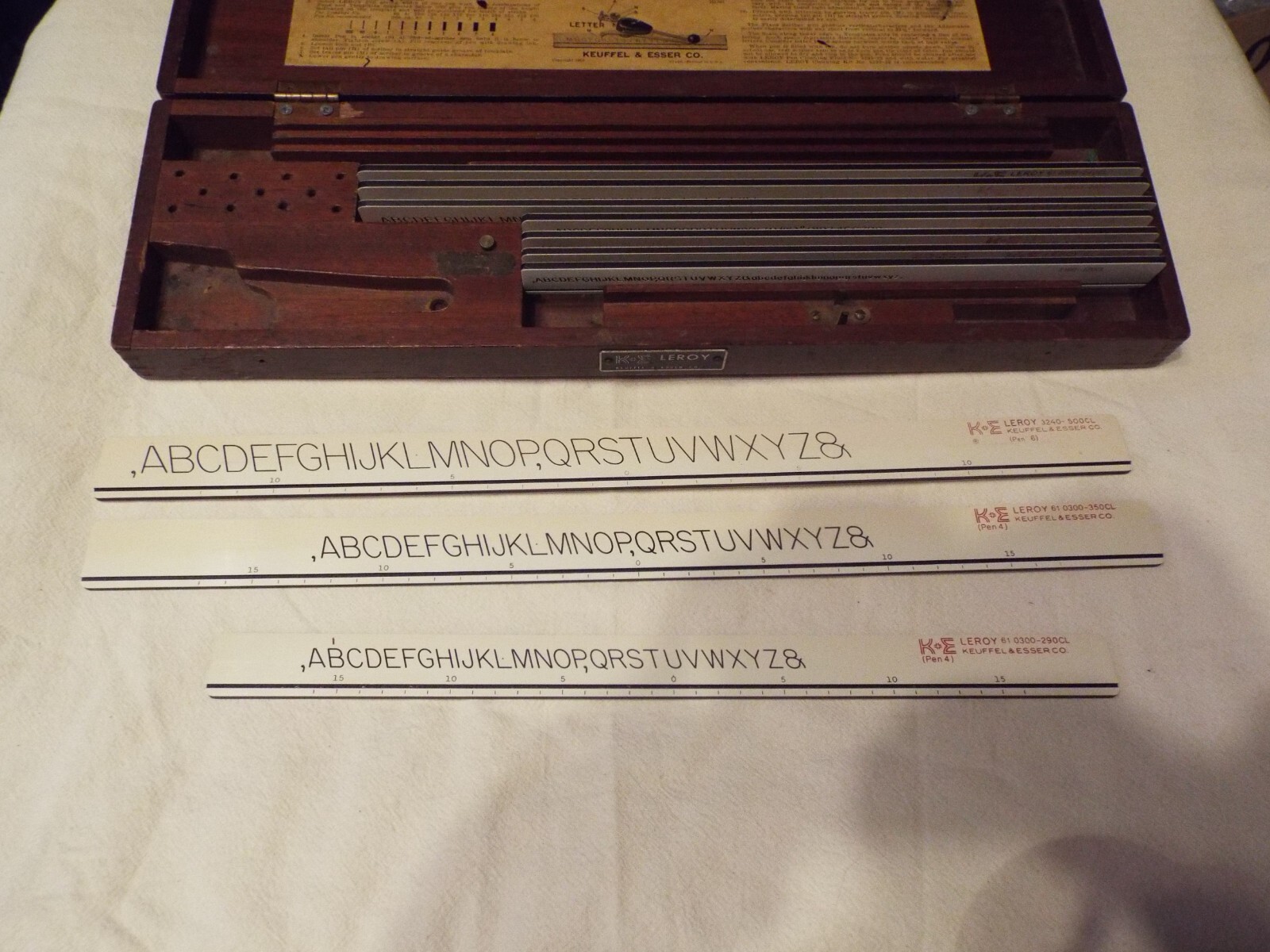 Vintage K&E LEROY Lettering Set Drafting Keuffel Esser Wooden Case 1950 ...