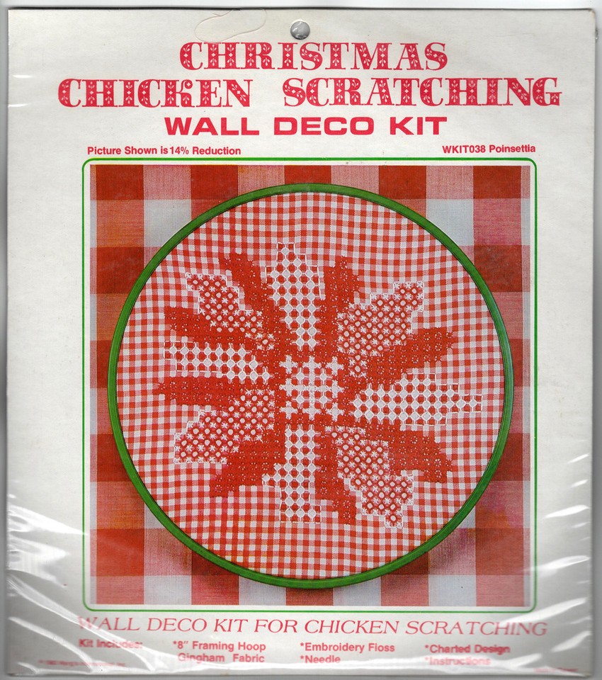 Vintage Christmas Chicken Scratch Embroidery Kit Hoop Gingham Fabric ...