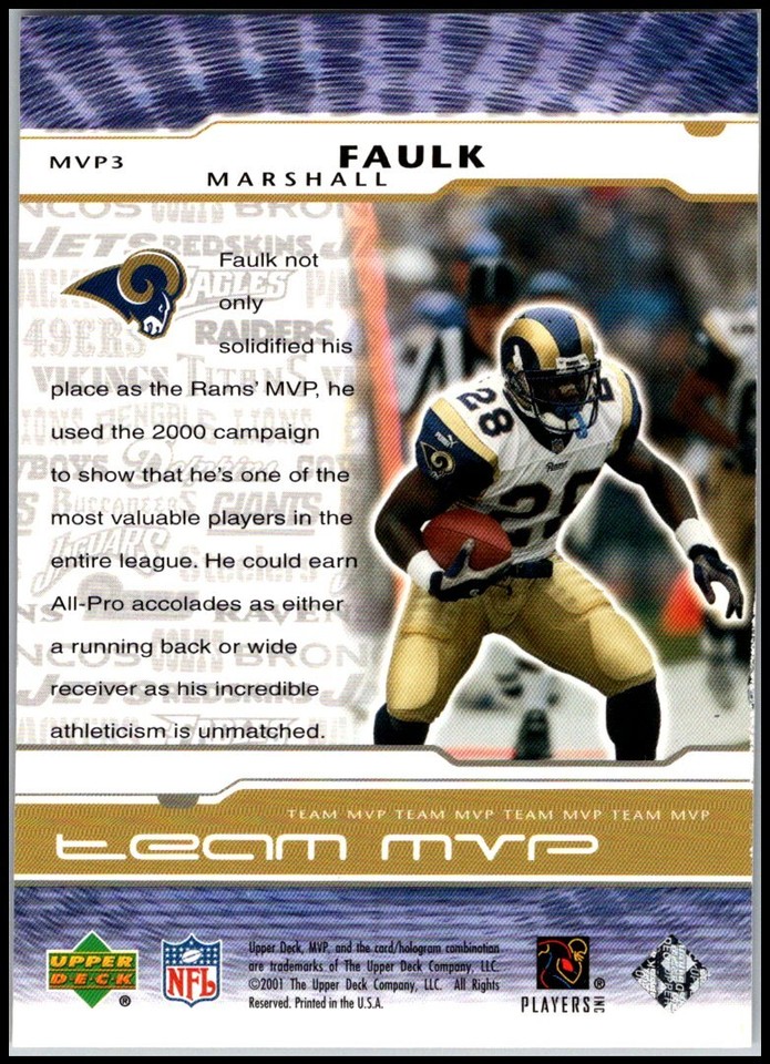 2001 Upper Deck MVP #MVP3 Marshall Faulk - Team MVP HOF FREE SHIPPING ...