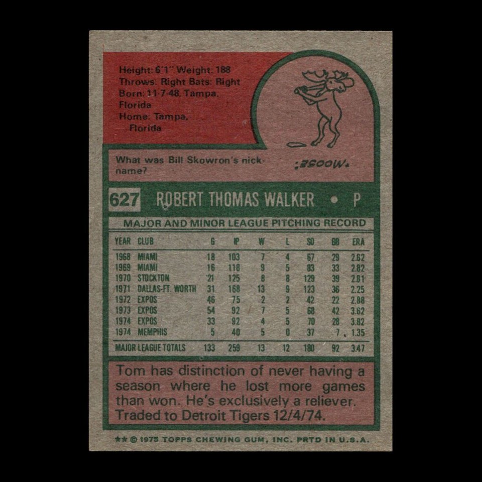Tom Walker 1975 Topps Montreal Expos #627 GM R305 | eBay