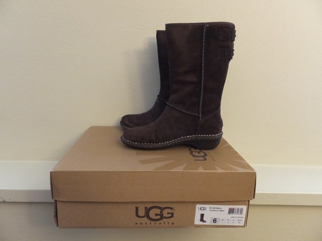 UGG Womens 6 Haywell Brown Leather Winter BOOTS Sheepskin 1001669 BWST ...