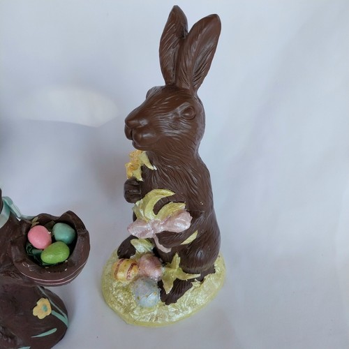 3 Easter Chocolate Bunny Rabbits Faux Foil Statues Figurines Decoration ...