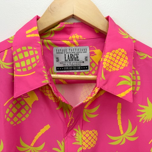 Savage Tacticians Shirt Mens Sz L Hot Pink Floral Polo Grenade ...