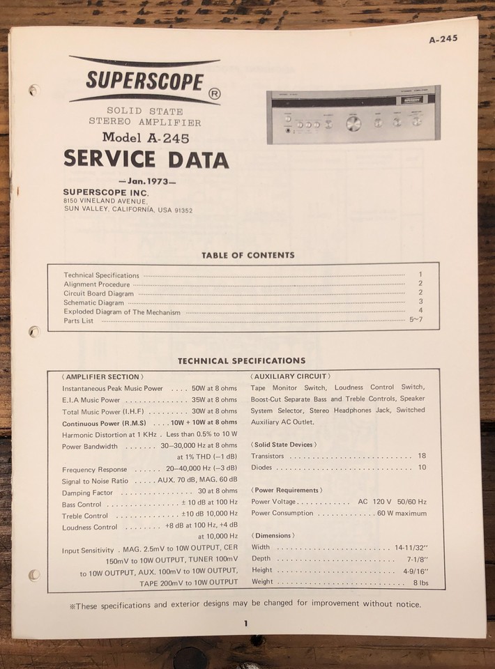 Superscope A-245 Amplifier Service Manual *Original* | eBay