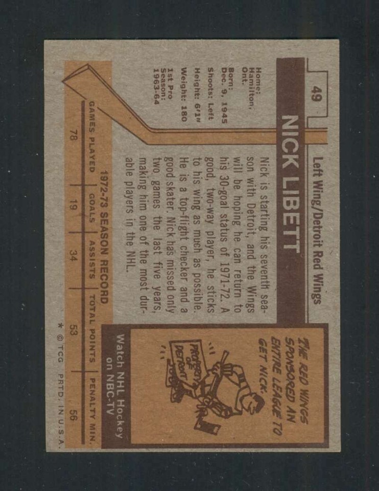1973-74 Topps #49 Nick Libett EXMT/EXMT+ Red Wings 113203 | eBay