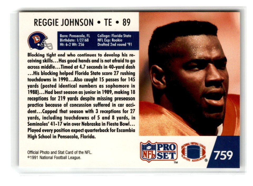 1991-Pro Set -#759-Reggie Johnson DC, RC-Denver Broncos | eBay
