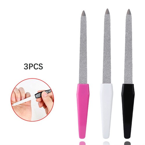 3PCS Double Sided Nail Files Stainless Steel Plastic Handle Metal File ...