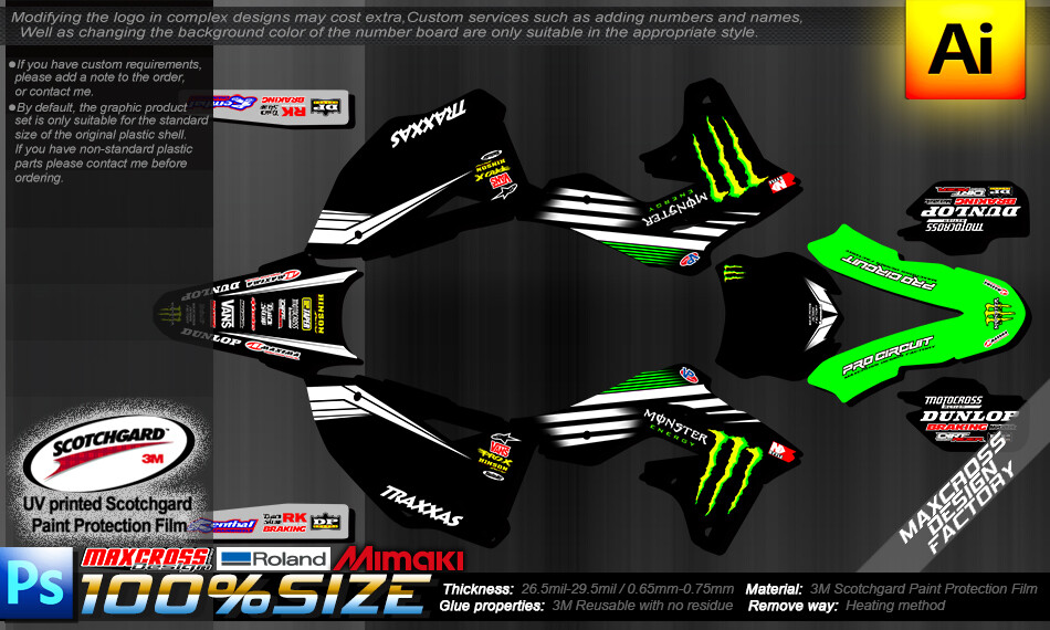 KAWASAKI KX250F KX450F 2013 2014 2015 2016 MAXCROSS GRAPHICS STICKER ...