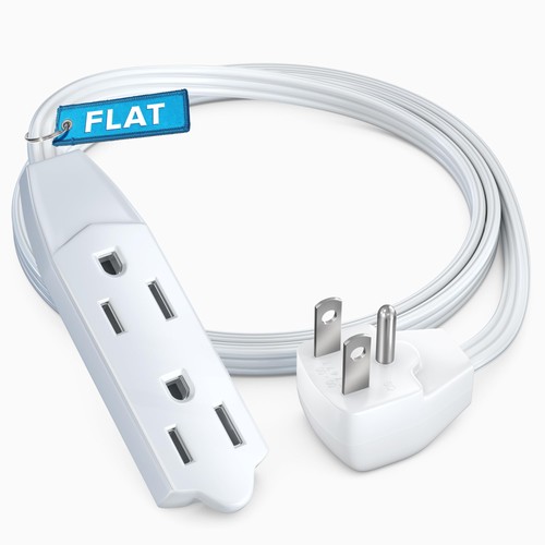 2ft Flat Plug Extension Cord UL Certified 16 Gauge 125V 13 Amps 1625 ...