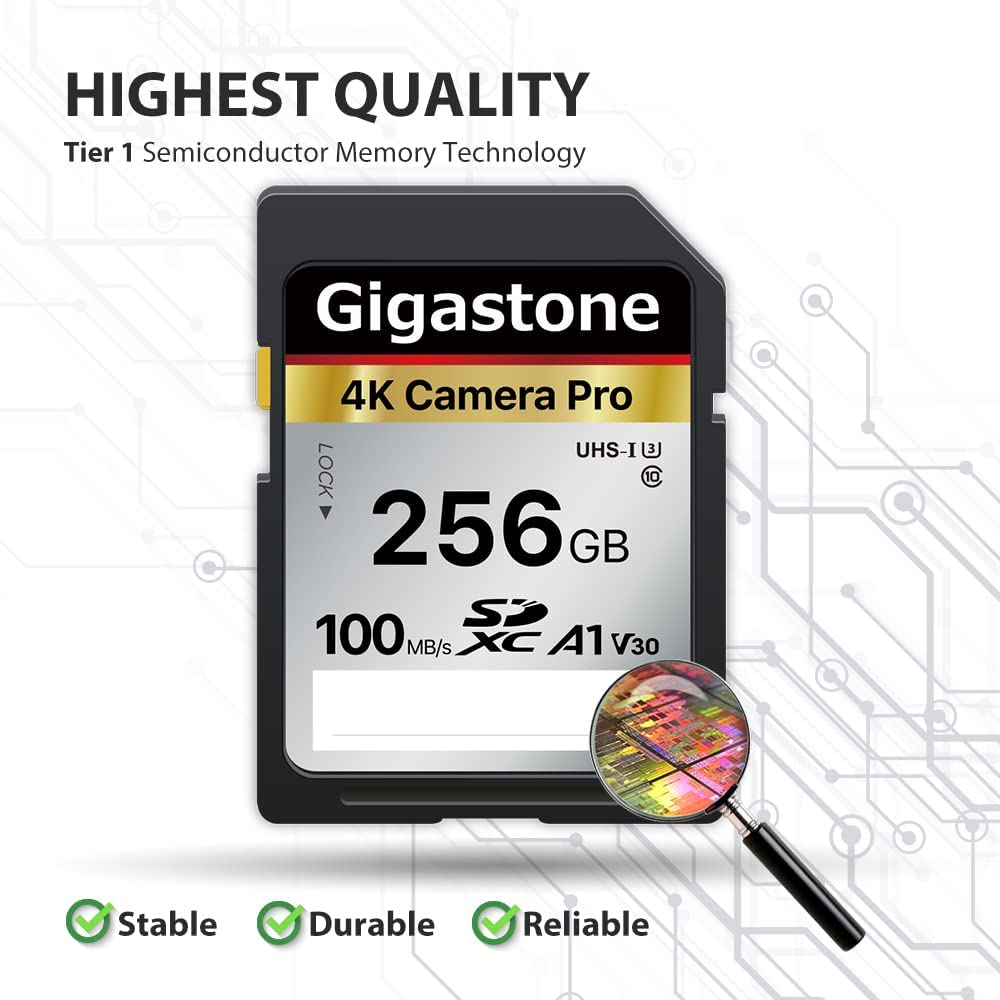 Gigastone 256GB SD Card V30 SDXC Memory Card High Speed 4K Ultra HD UHD ...