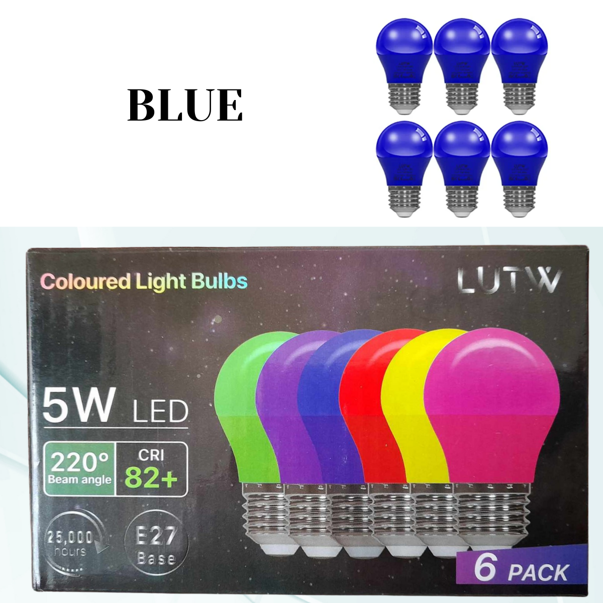 LUTW E27 Led Light Bulb Blue 6 pack 5W 40 Watt Equivalent Party ...