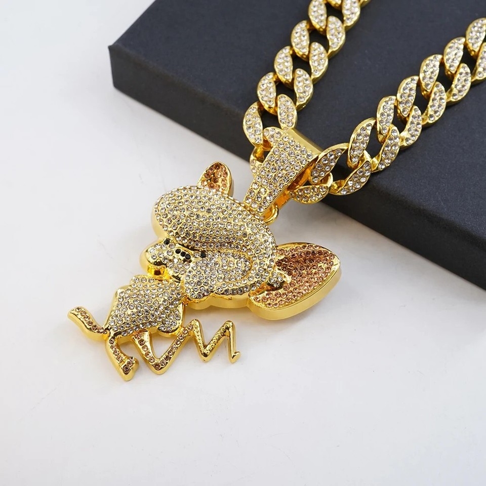 Hip Hop Iced Cartoon Animal Mouse Pendant Necklace Crystal Chain ...