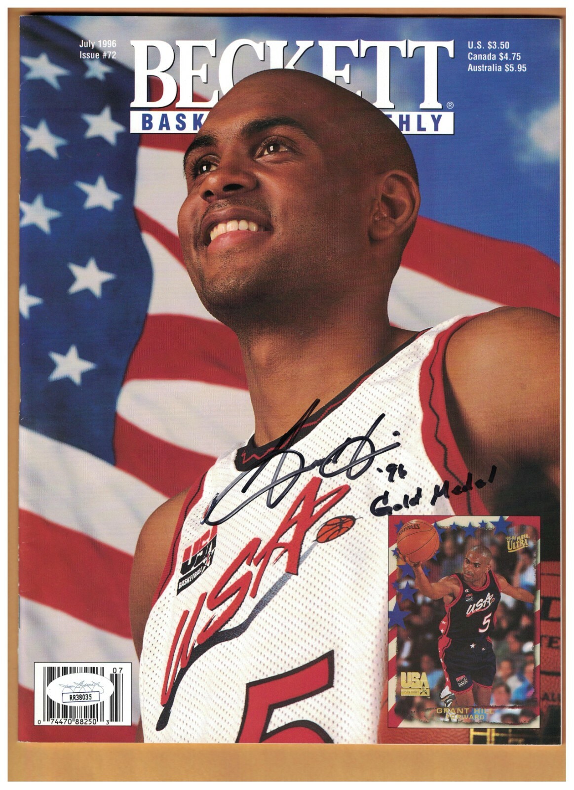 GRANT HILL AUTOGRAPHED BECKETT MAGAZINE SIGNED JULY 1996 96 GOLD MEDAL ...