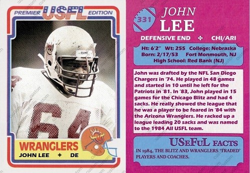 John Lee Custom 1984 Style USFL Custom Card Arizona Wranglers Blitz ...