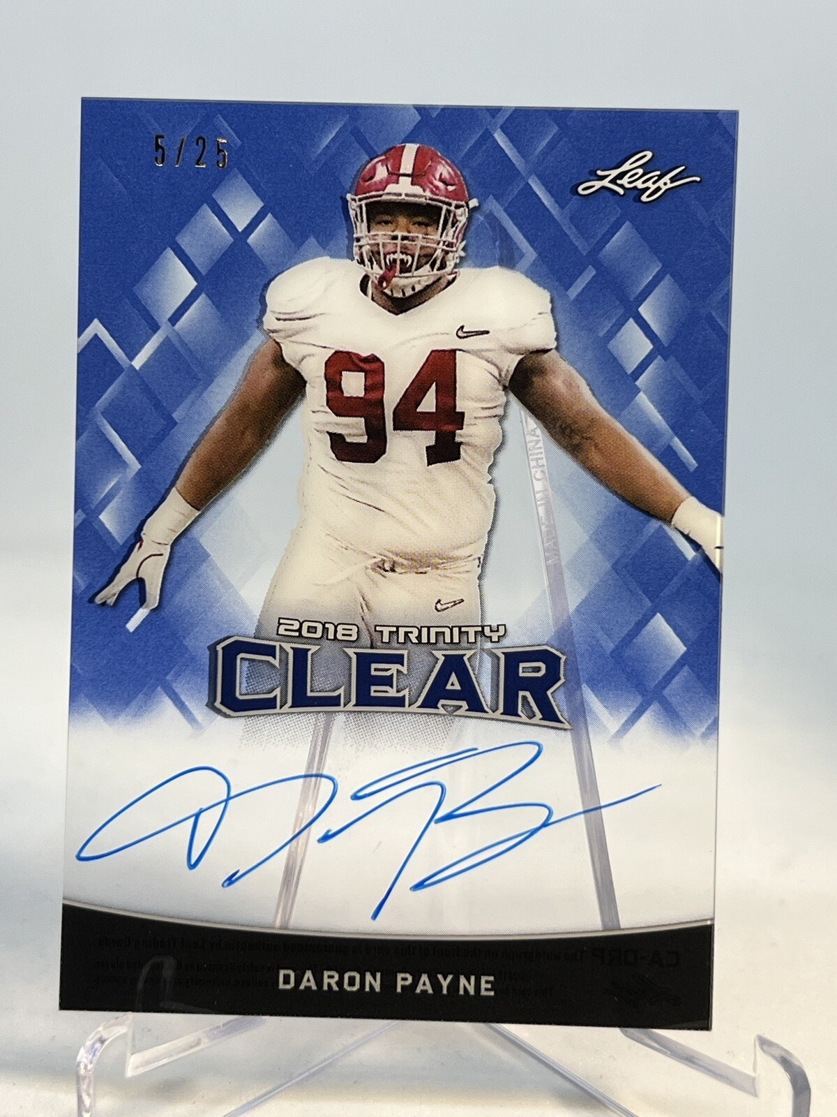 2018 Leaf Trinity - Clear Autographs Daron Payne #CA-DRP Blue /25 (AU ...