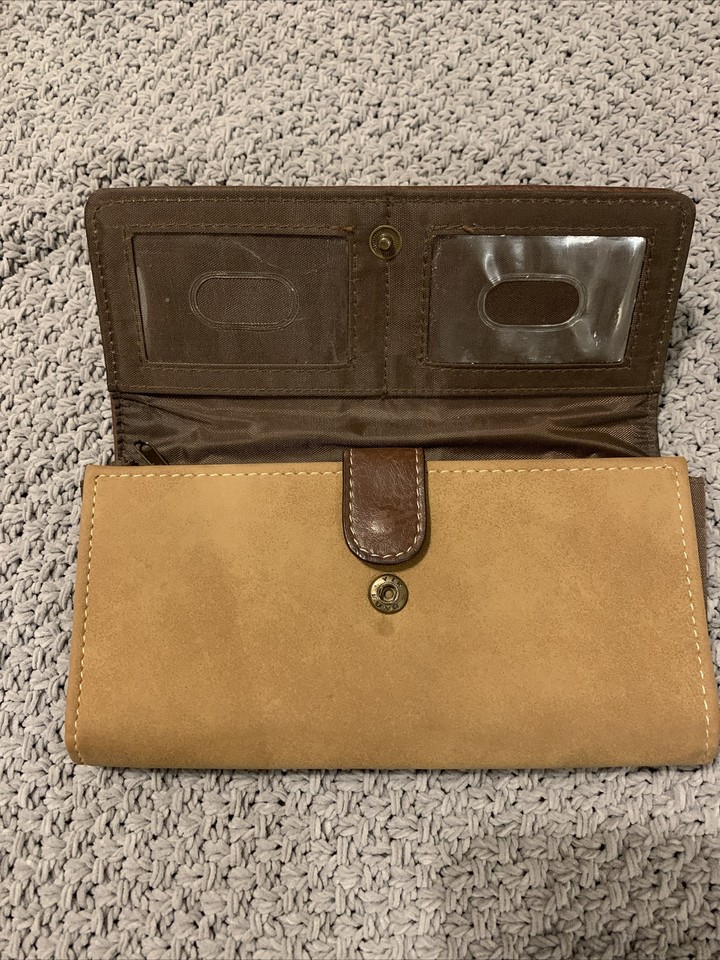 BOC Born Concept Wallet Large Faux Leather Brown W/stitching Fold Snap ...