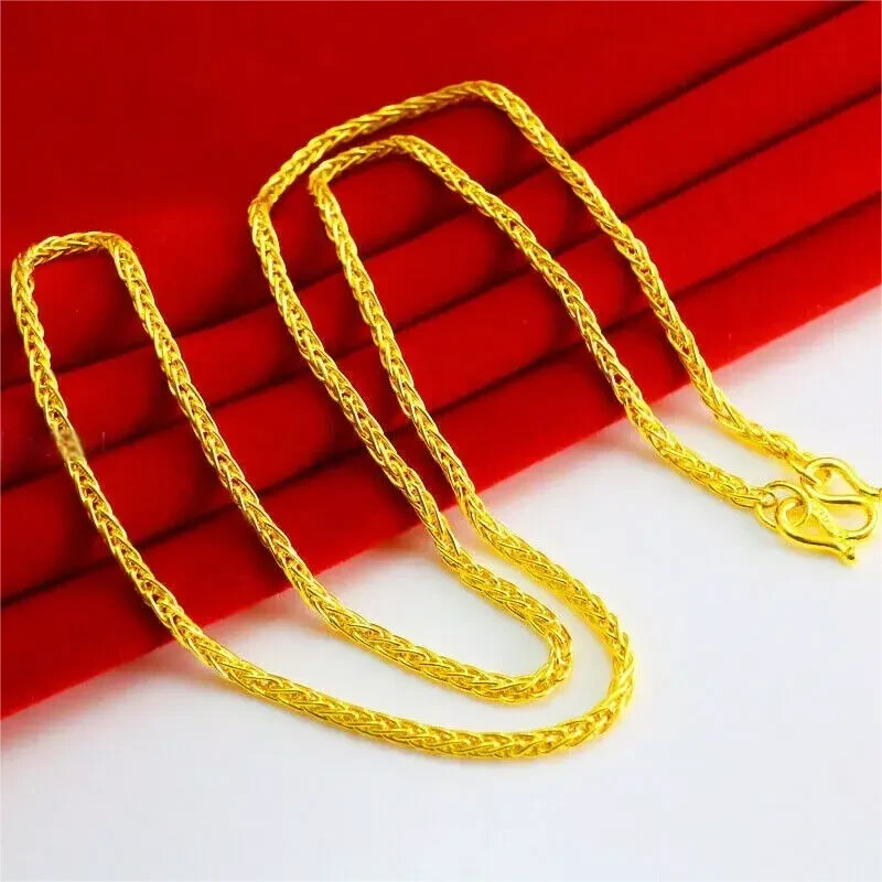 Solid Pure 999 24K Yellow Gold 1mm Lucky Round Wheat Chain Link Women ...