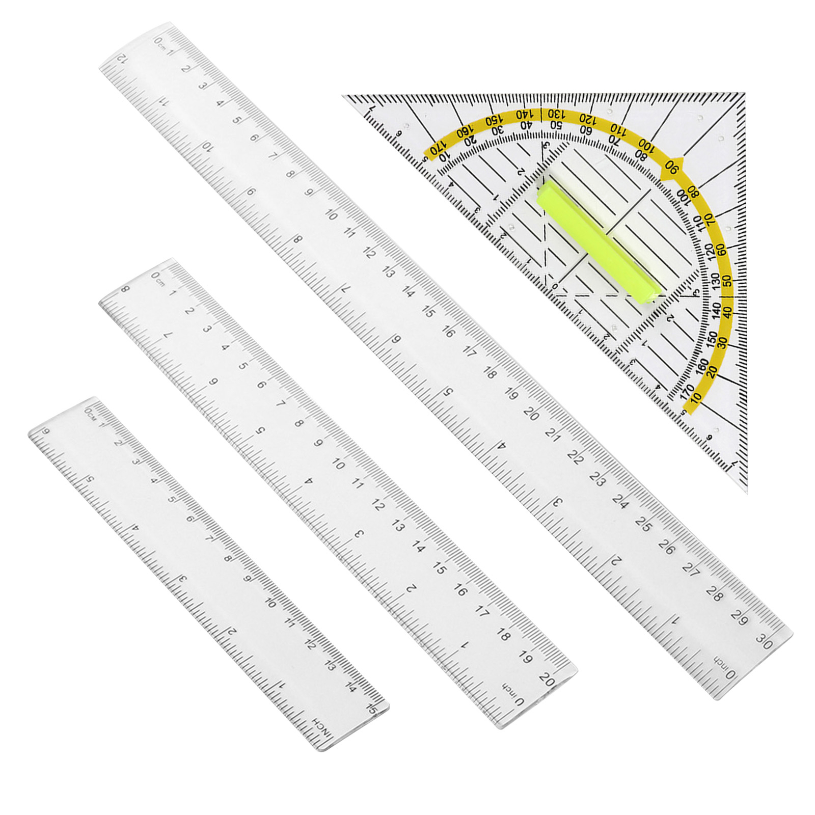 4pcs Home Kids Straight Clear Classroom Double Sided Plastic Ruler Set ...