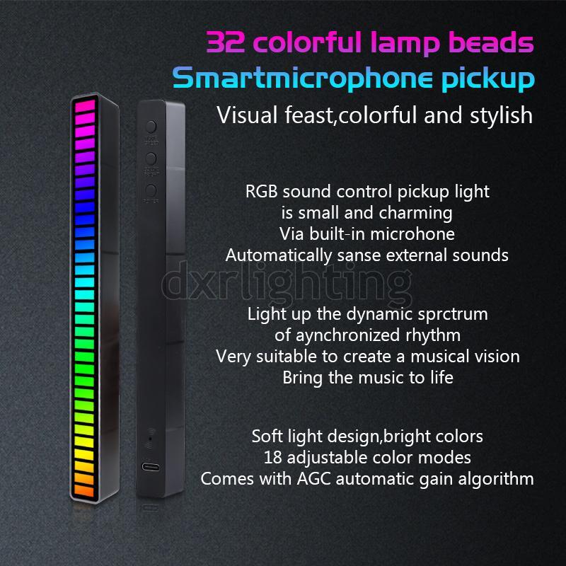 32LED RGB Car Atmosphere Strip Light Bar Music Sync Sound Control ...