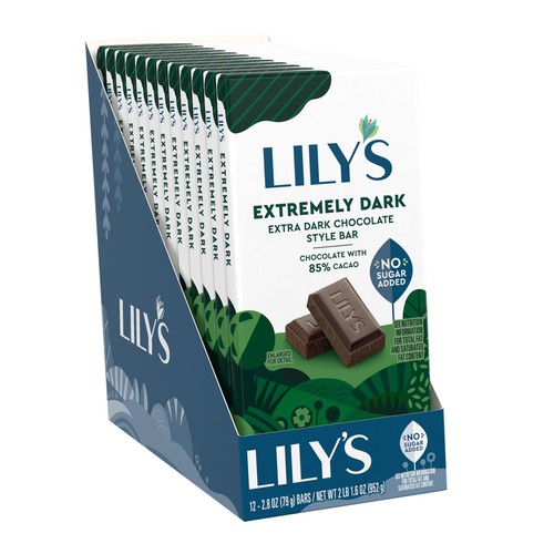 Lilly's Extremely Dark Chocolate Bars No Sugar Added 2.8oz Pack of 12 ...