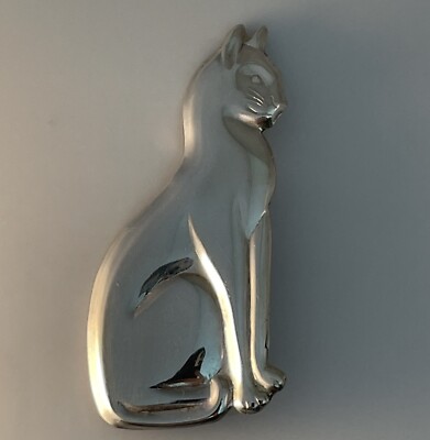 925 Sterling Silver Large Vintage Repousse Cat Brooch Pin 2.5” Jewelry ...
