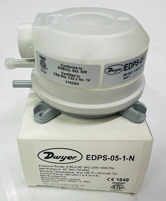 Dwyer EDPS-05-1-N Differential Pressure Switch, 0.80 to 4.00" WC | eBay