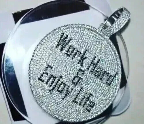 5Ct Lab Created Diamond Men Customize Name Medallion Pendant 925 ...